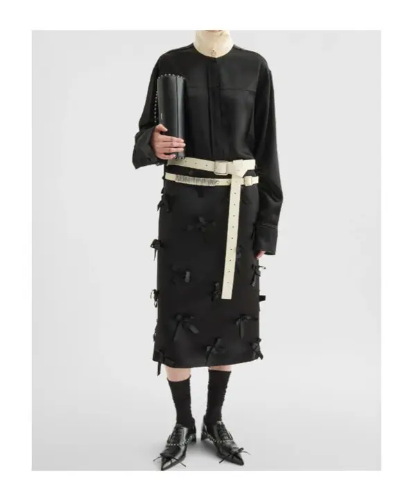 JIL SANDER Contrast Collar Long Sleeve Satin Shirt