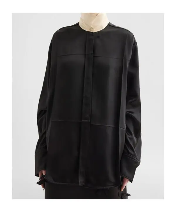 JIL SANDER Contrast Collar Long Sleeve Satin Shirt