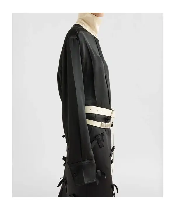 JIL SANDER Contrast Collar Long Sleeve Satin Shirt