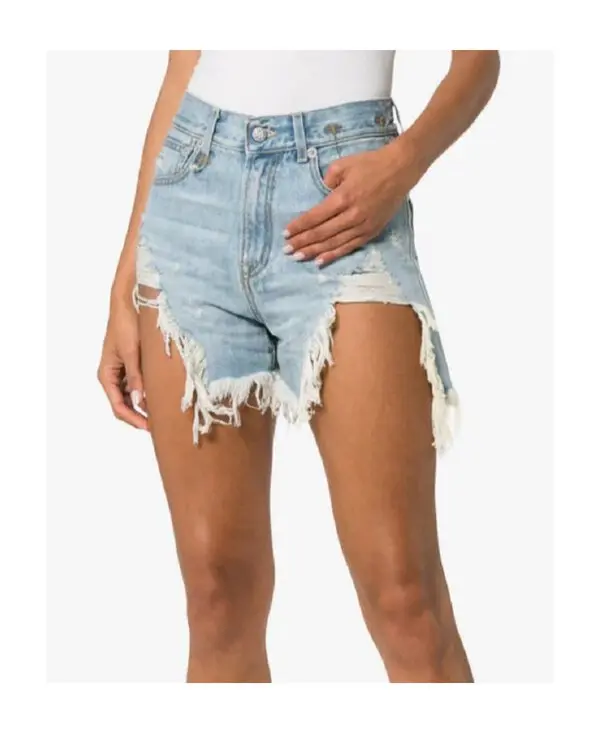 R13 High Waist Frayed Denim Shorts