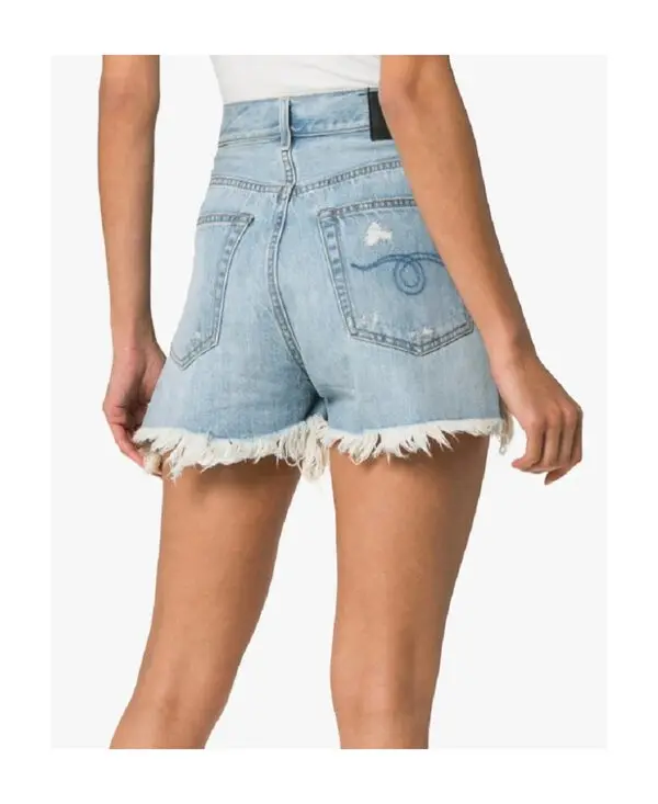 R13 High Waist Frayed Denim Shorts