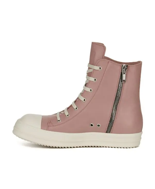 Rick Owens High-top Leather Sneakers With Side Zip - Pink