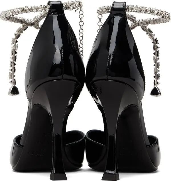 JIMMY CHOO Stevie 100 High Heel Pointed Toe Shoes With Chain Link Ankle Strap - Black