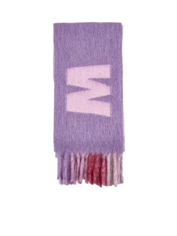 Marni Logo Detailed Frayed-edge Scarf - Violet