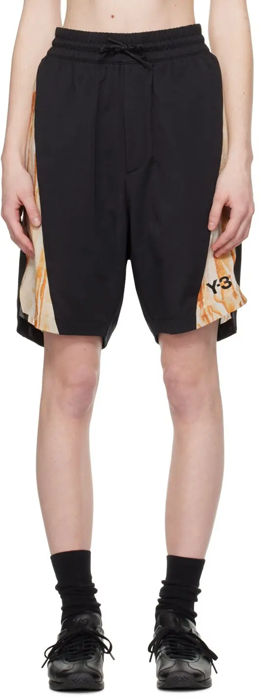 Y3 Beige Tie-dye Graphic Shorts
