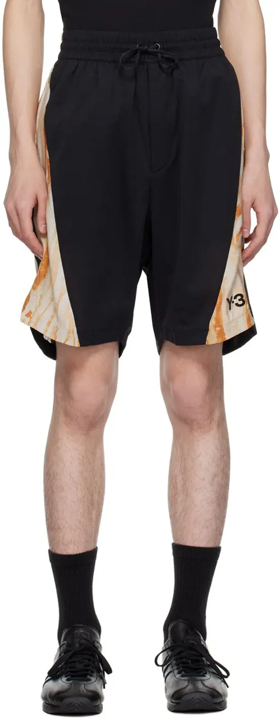 Y3 Beige Tie-dye Graphic Shorts