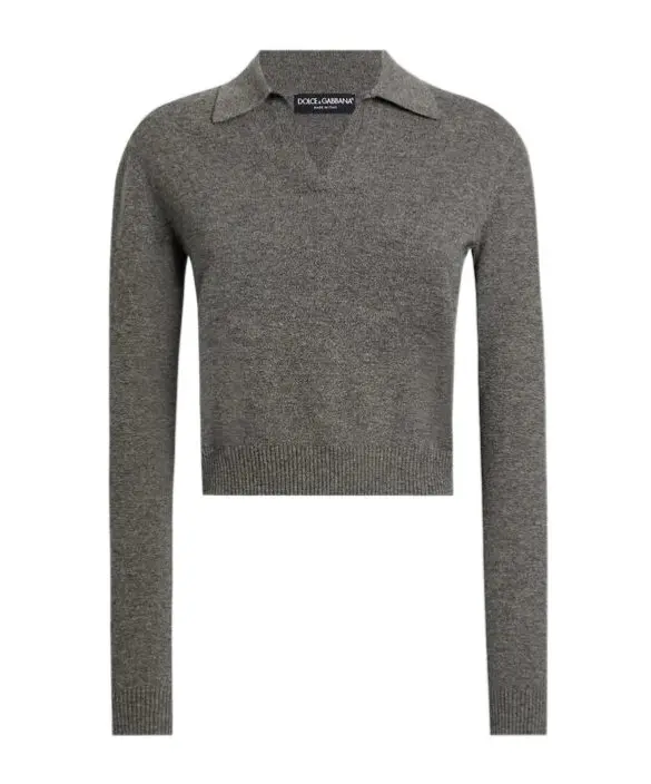 Dolce & Gabbana Cashmere Cropped Polo Top - Gray