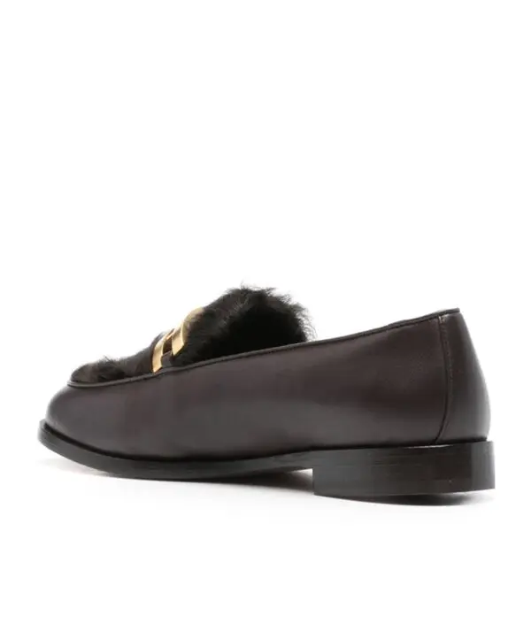 AQUAZZURA Shearling-trim Loafers With Gold Detail
