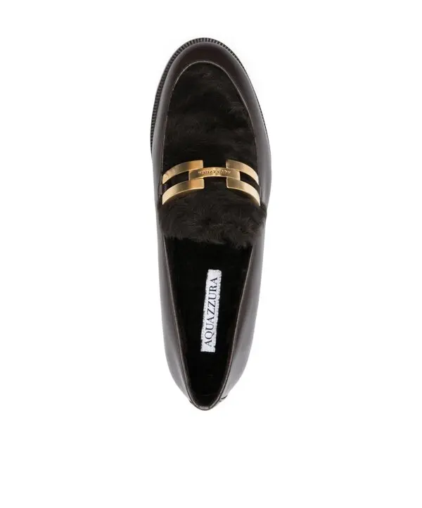 AQUAZZURA Shearling-trim Loafers With Gold Detail