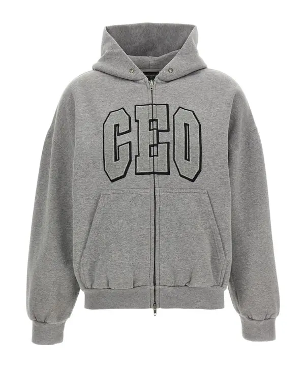 Balenciaga Ceo Embroidered Zipped Hoodie - Grey