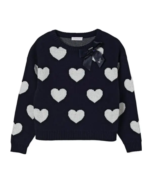 Monnalisa Heart-patterned Crewneck Jumper With Bow Detail - Black