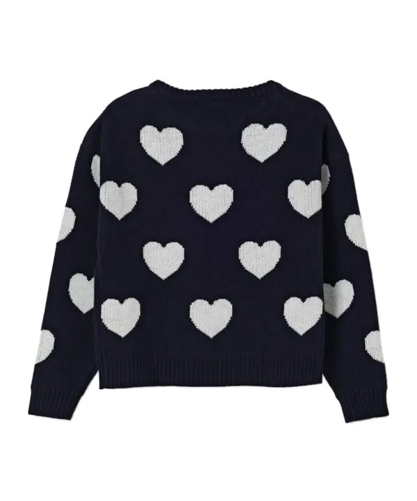 Monnalisa Heart-patterned Crewneck Jumper With Bow Detail - Black