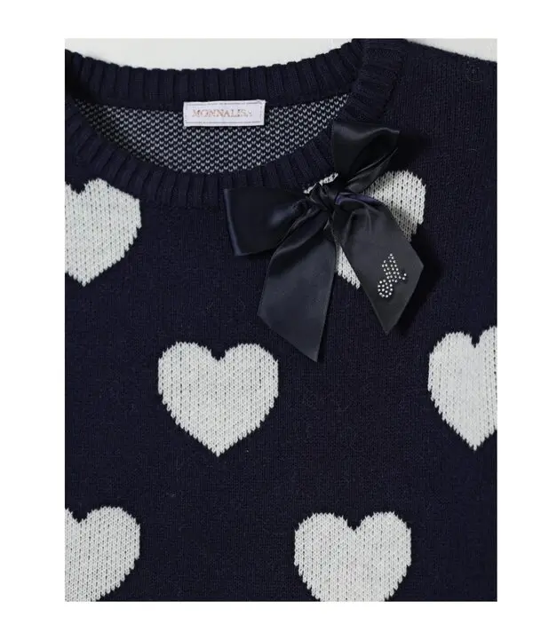 Monnalisa Heart-patterned Crewneck Jumper With Bow Detail - Black