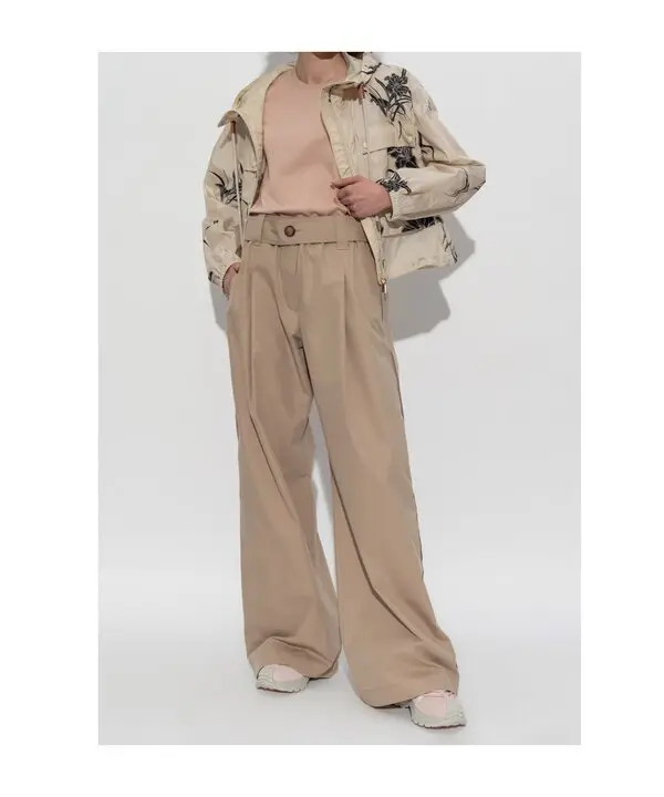 Moncler Belted Wide Leg Trousers With Front Pleats
