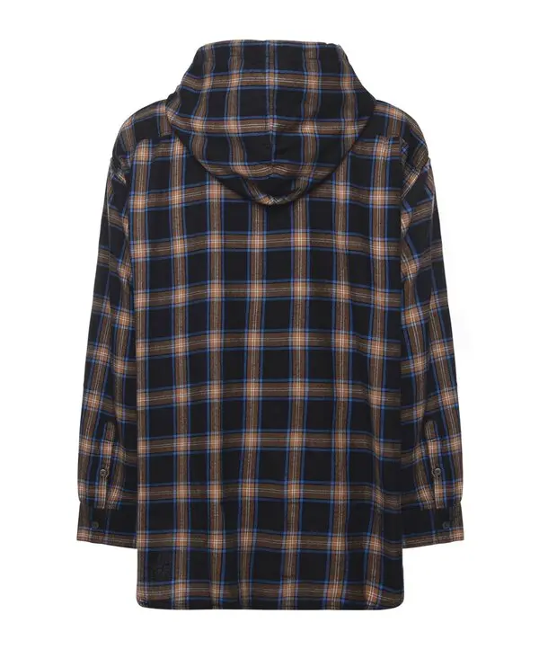 DIESEL® Checked Drawstring Hooded Shirt - Black