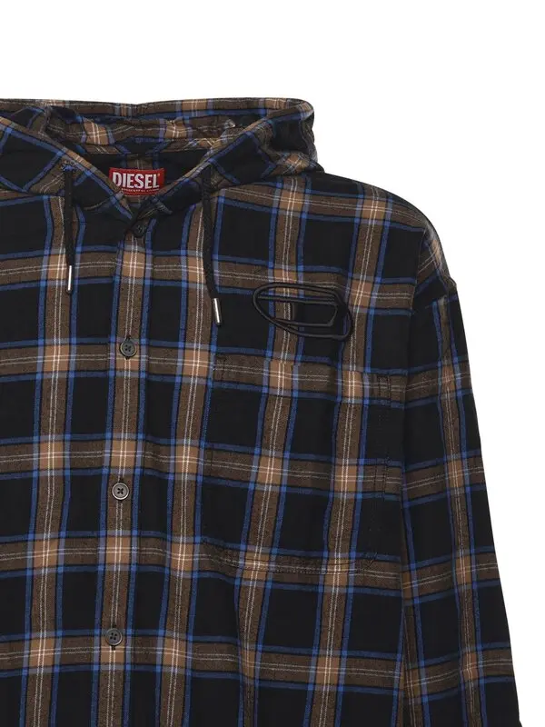 DIESEL® Checked Drawstring Hooded Shirt - Black