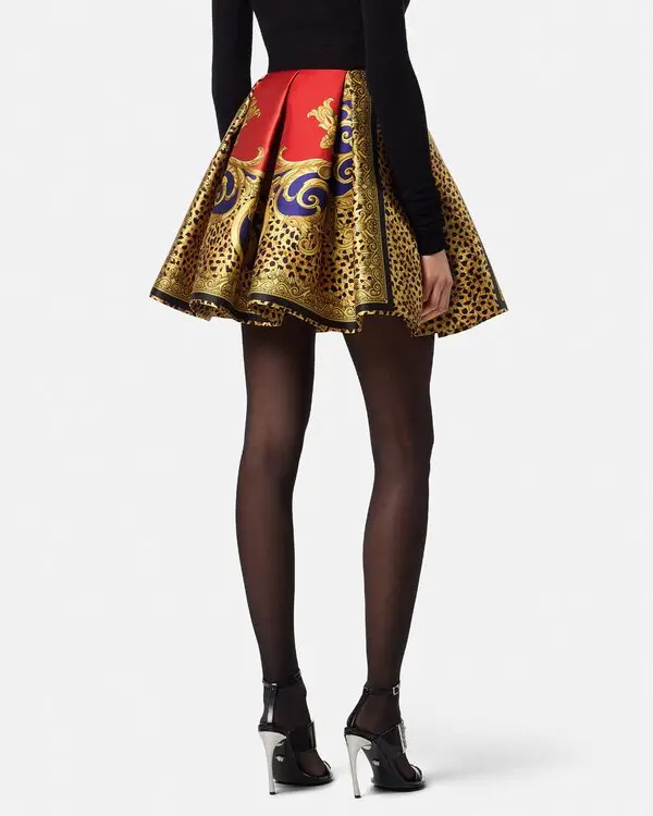 Versace Pleated Mini Skirt With Cheetah Barocco Print