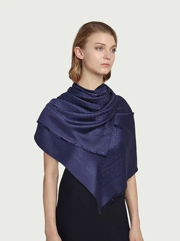 FERRAGAMO Gancini Printed Scarf - Black