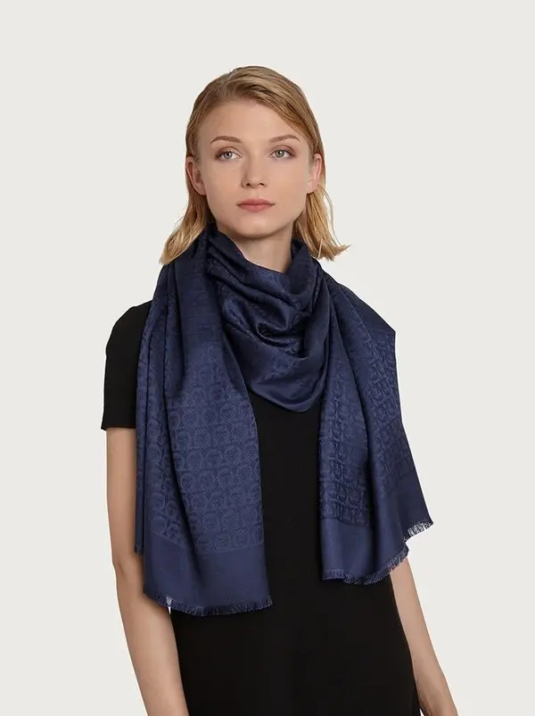FERRAGAMO Gancini Printed Scarf - Black