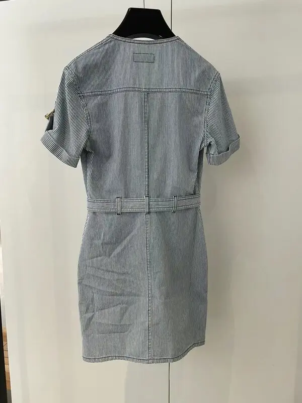 Celine Mini Military Dress In Cotton Hickory With Striped Pattern