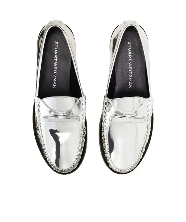 STUART WEITZMAN Lottie Bow Loafers - Silver