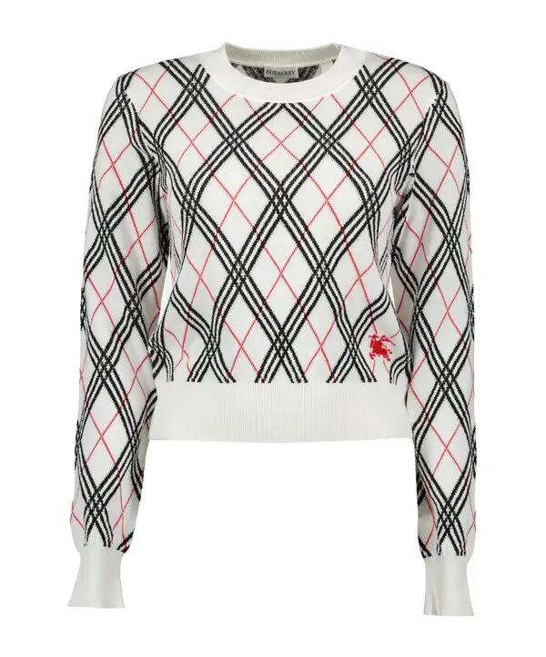 Burberry Checked Knit Jumper - White