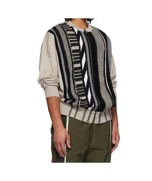 Martine Rose Striped Zip-up Cardigan - Beige/black