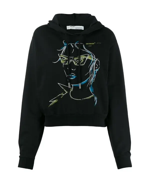 Off-White Logo Character Printed Hooded Hoodie - Black