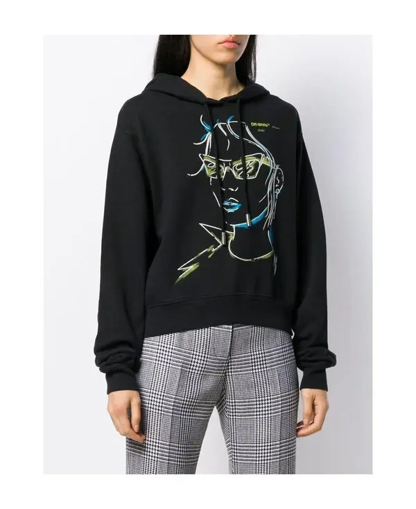 Off-White Logo Character Printed Hooded Hoodie - Black