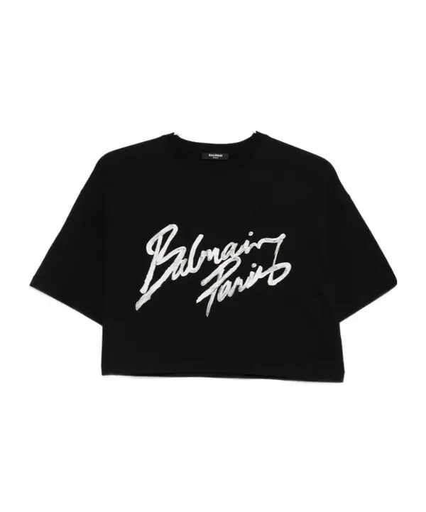 Balmain Graphic Printed Cropped T-shirt