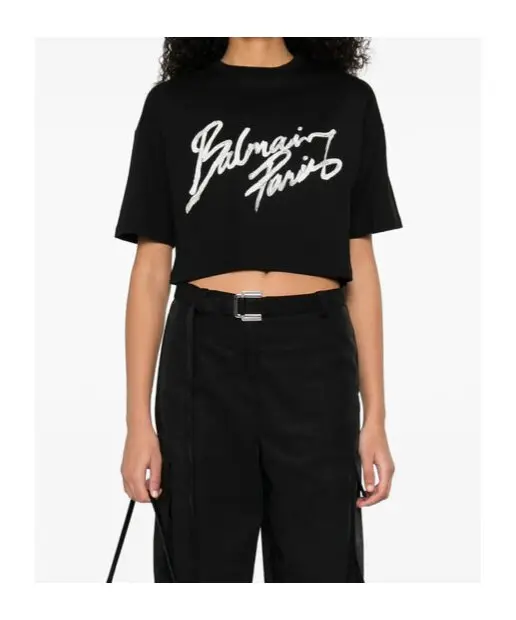 Balmain Graphic Printed Cropped T-shirt
