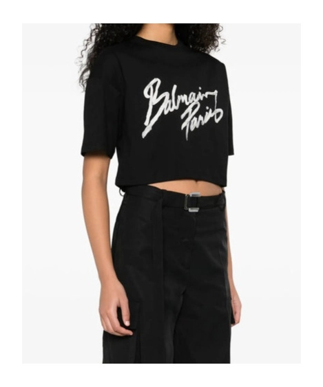 Balmain Graphic Printed Cropped T-shirt