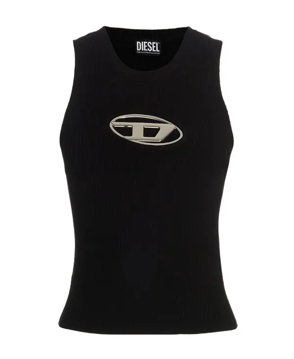 DIESEL® Logo Plaque Cut-out Knitted Top - Black