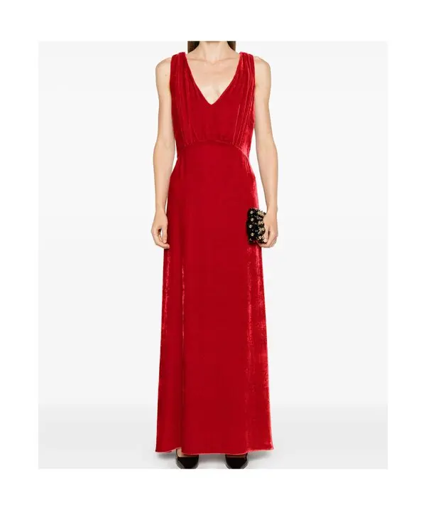 P.a.r.o.s.h Velvet V-neck Sleeveless Maxi Dress