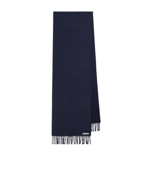 Balenciaga Logo Plaque Fringed Scarf - Navy