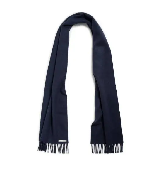 Balenciaga Logo Plaque Fringed Scarf - Navy