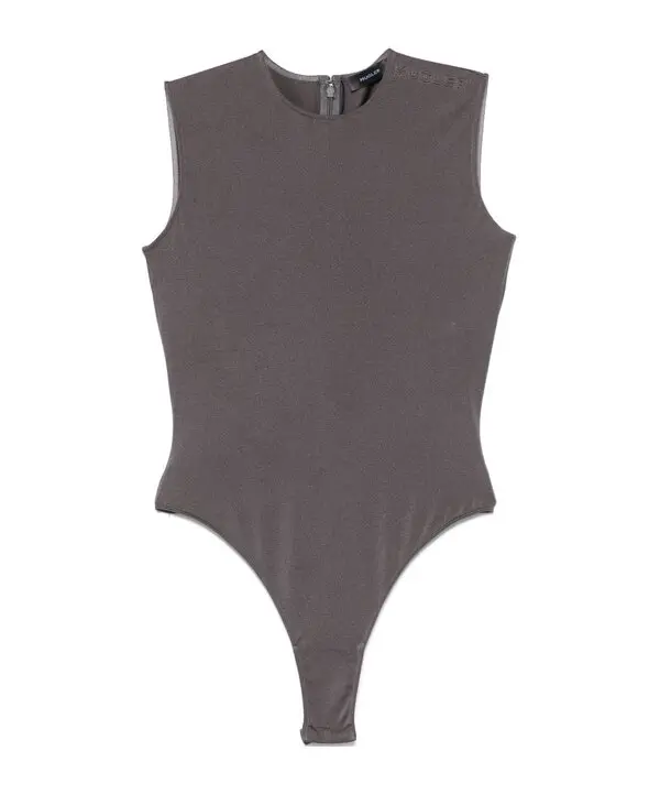 MUGLER Logo-embossed Sleeveless Bodysuit - Black