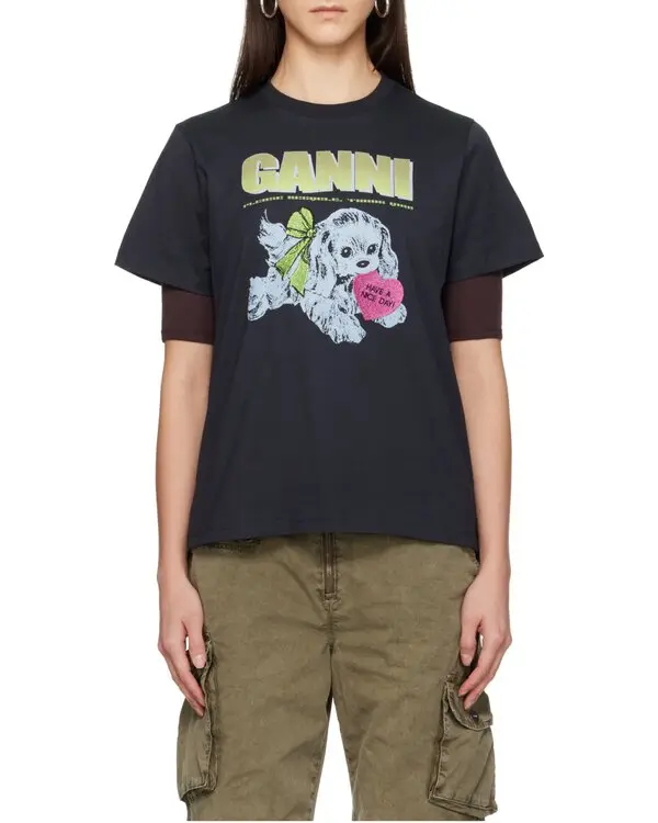 GANNI Graphic T-shirt - Black