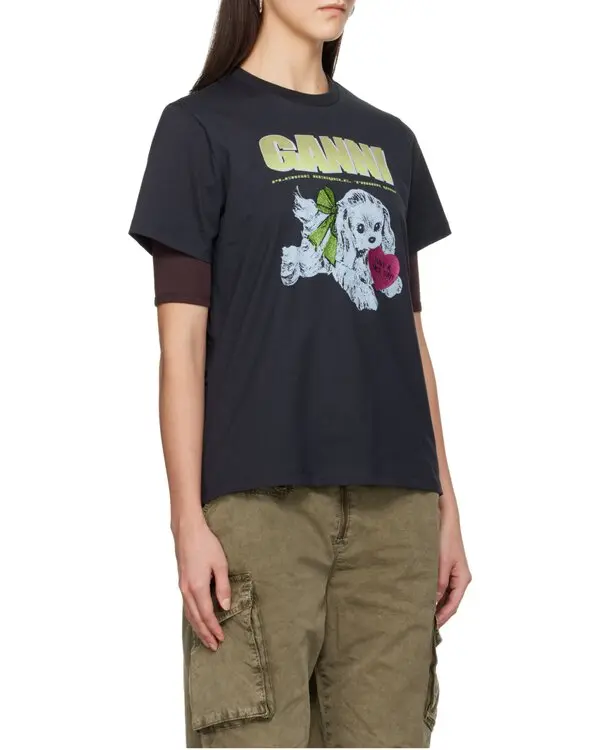 GANNI Graphic T-shirt - Black