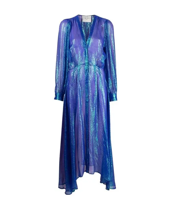 FORTE_FORTE Silk-blend Long Sleeve Jacquard Dress - Blue
