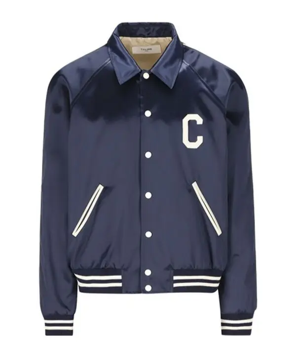 Celine Teddy Jacket In Satin Nylon - Navy Blue