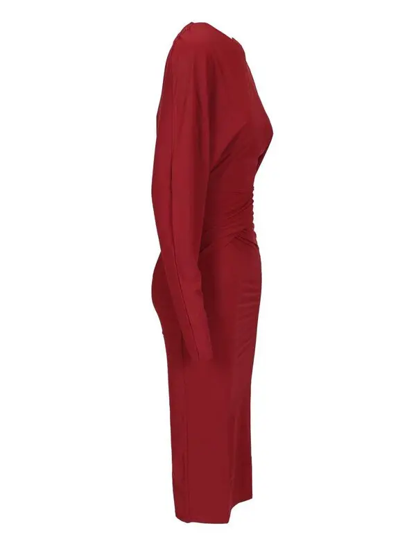 AMAZUIN Karubu Draped Midi Dress With Batwing Sleeves And Open Back