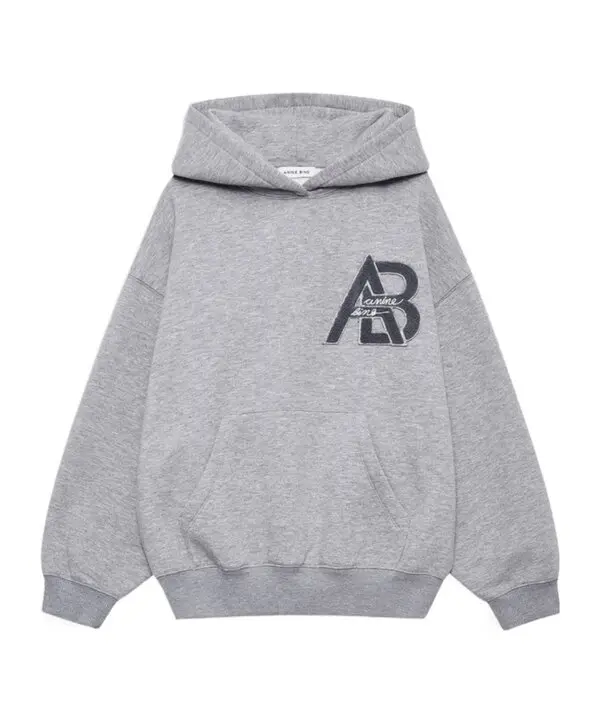 ANINE BING Jaci Logo Flocked Hoodie - Medium Heather Gray