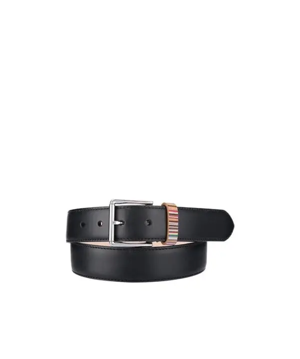 Paul Smith Stripe Detailed Buckle Belt - Black