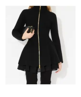 Alaïa Flared Ribbed Knit Zip-up Cardigan With High Collar
