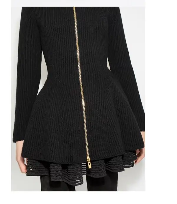 Alaïa Flared Ribbed Knit Zip-up Cardigan With High Collar