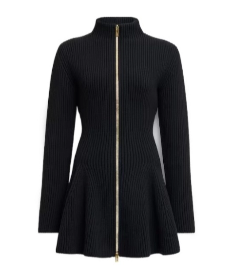 Alaïa Flared Ribbed Knit Zip-up Cardigan With High Collar - Black