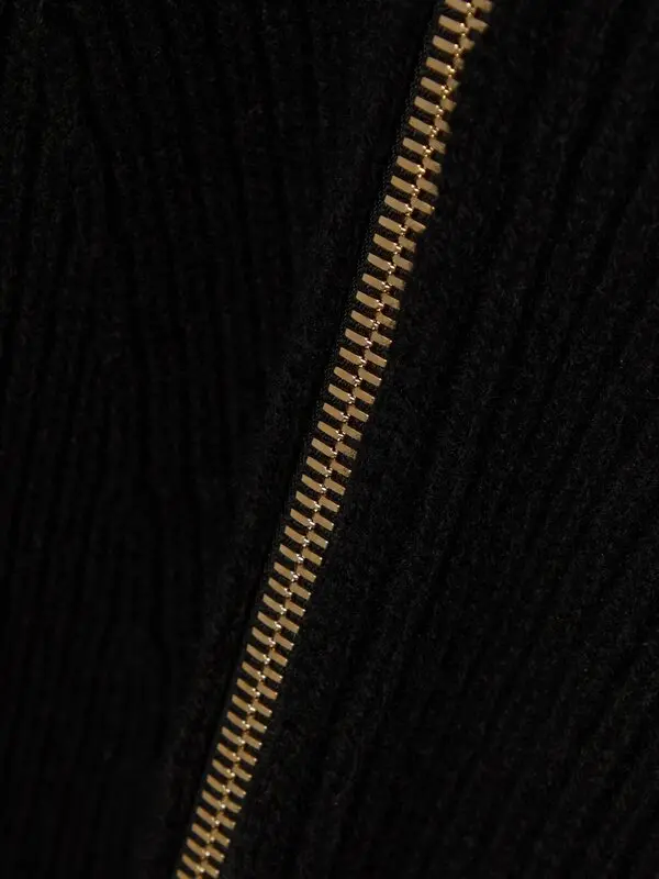 Alaïa Flared Ribbed Knit Zip-up Cardigan With High Collar