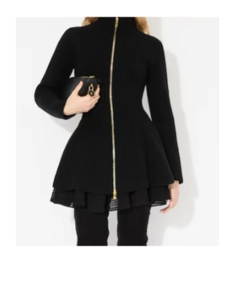Alaïa Flared Ribbed Knit Zip-up Cardigan With High Collar