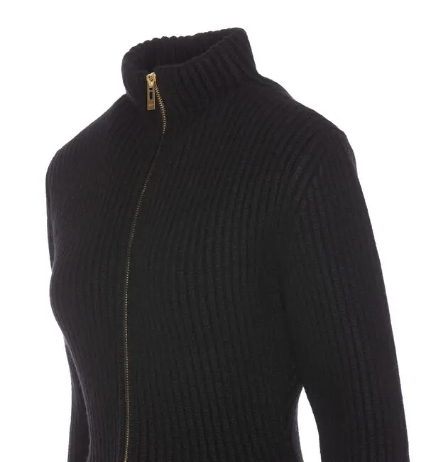 Alaïa Flared Ribbed Knit Zip-up Cardigan With High Collar